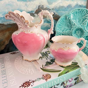 Vintage Dresden Pink and Gold Pitcher - Etsy