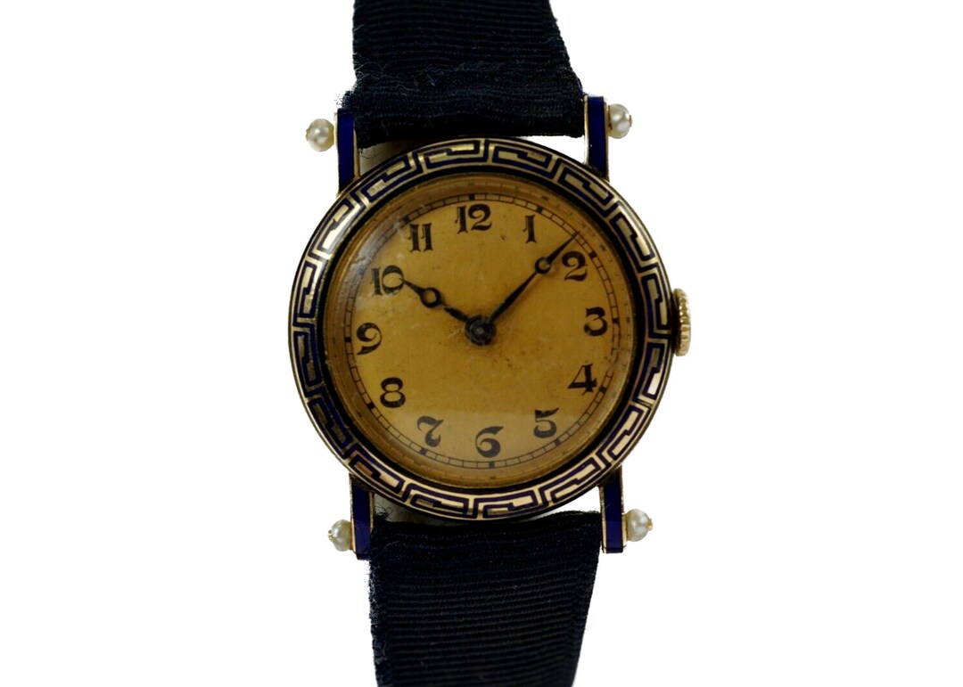 Early French Vintage 18k Yellow Gold Enamel Seed Pearls Watch C. 1920 ...