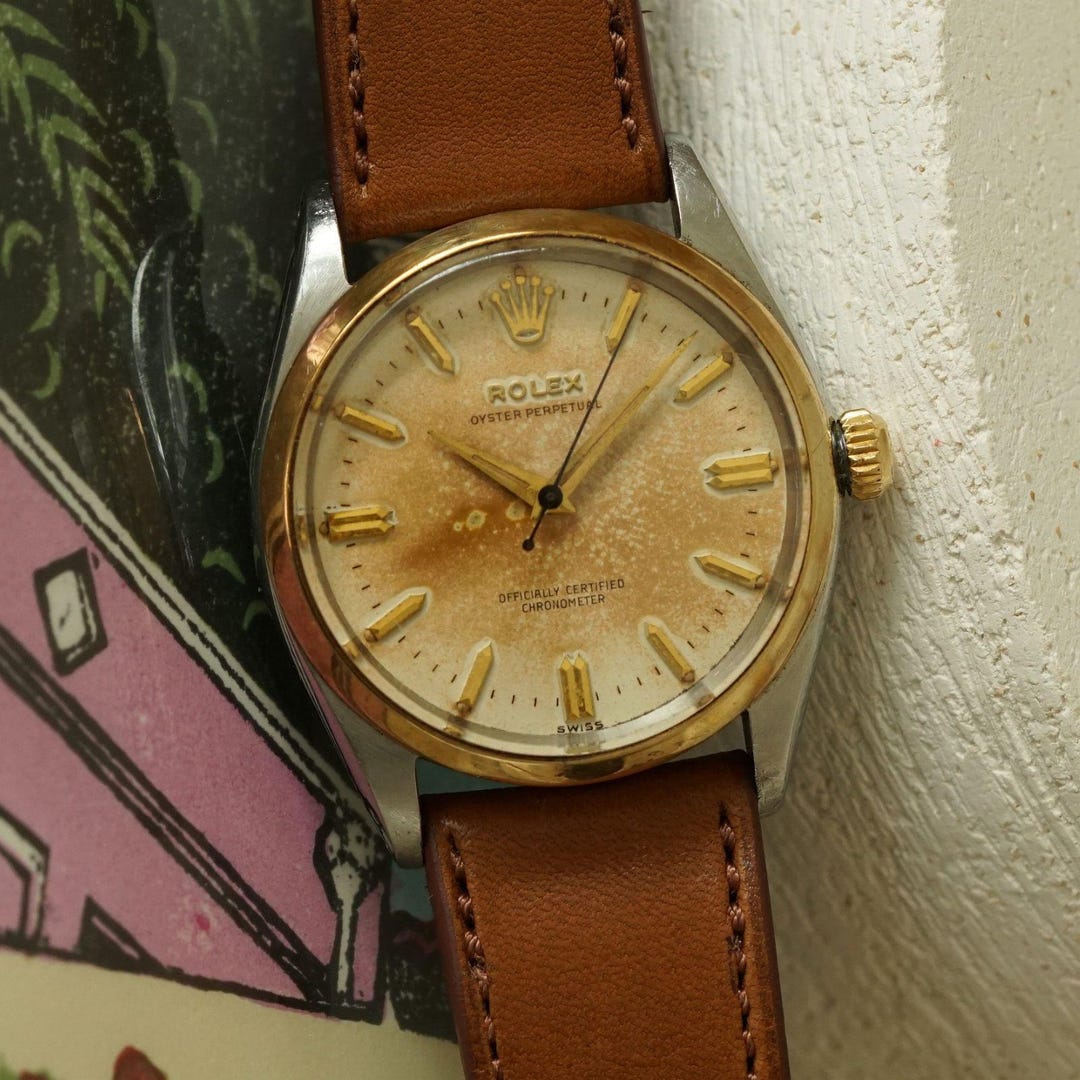 Rolex Oyster Perpetual 6564 Steel/18k Gold Steel Tropical 34 Mm ...