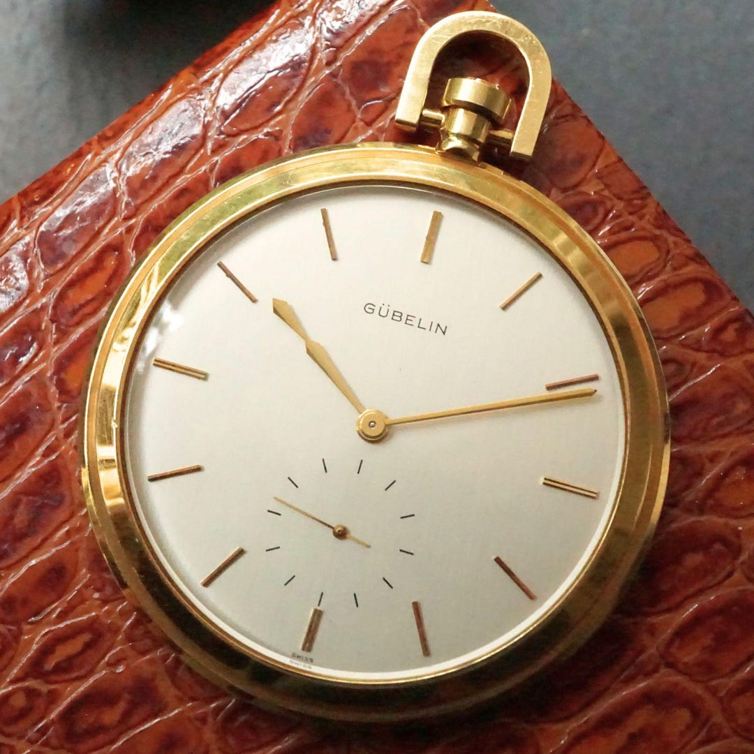Vintage Rare Gubelin 18k Yellow Gold Large 56mm Pocket Watch Movement ...
