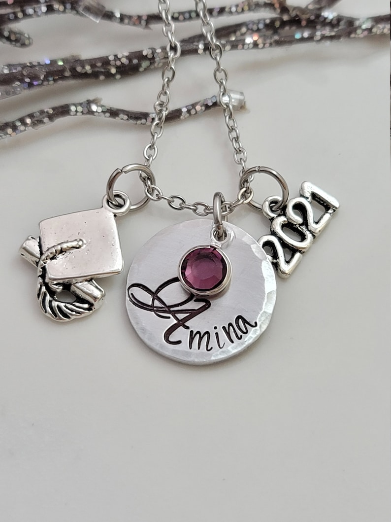 Graduate Gift Personalized Grad Necklace Hand Stamped | Etsy