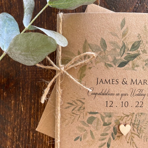 Vintage Personalised Wedding Card Foliage Rustic Wedding - Etsy