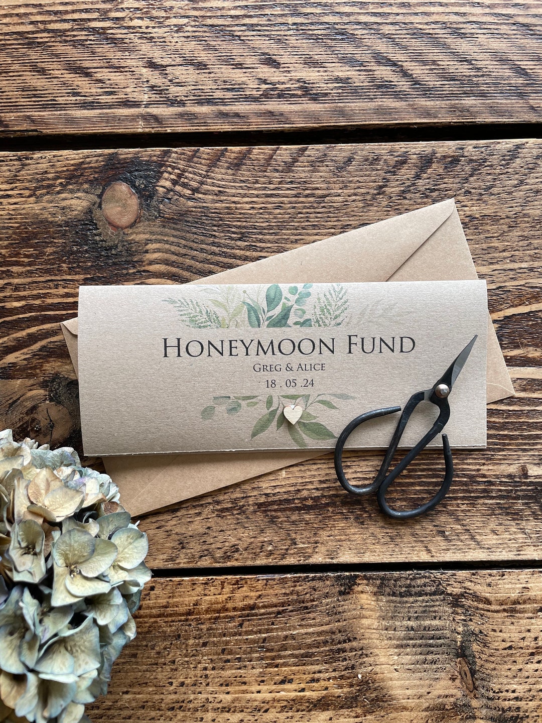 Vintage Personalised Wedding Money Wallet | Honeymoon Fund | Rustic ...
