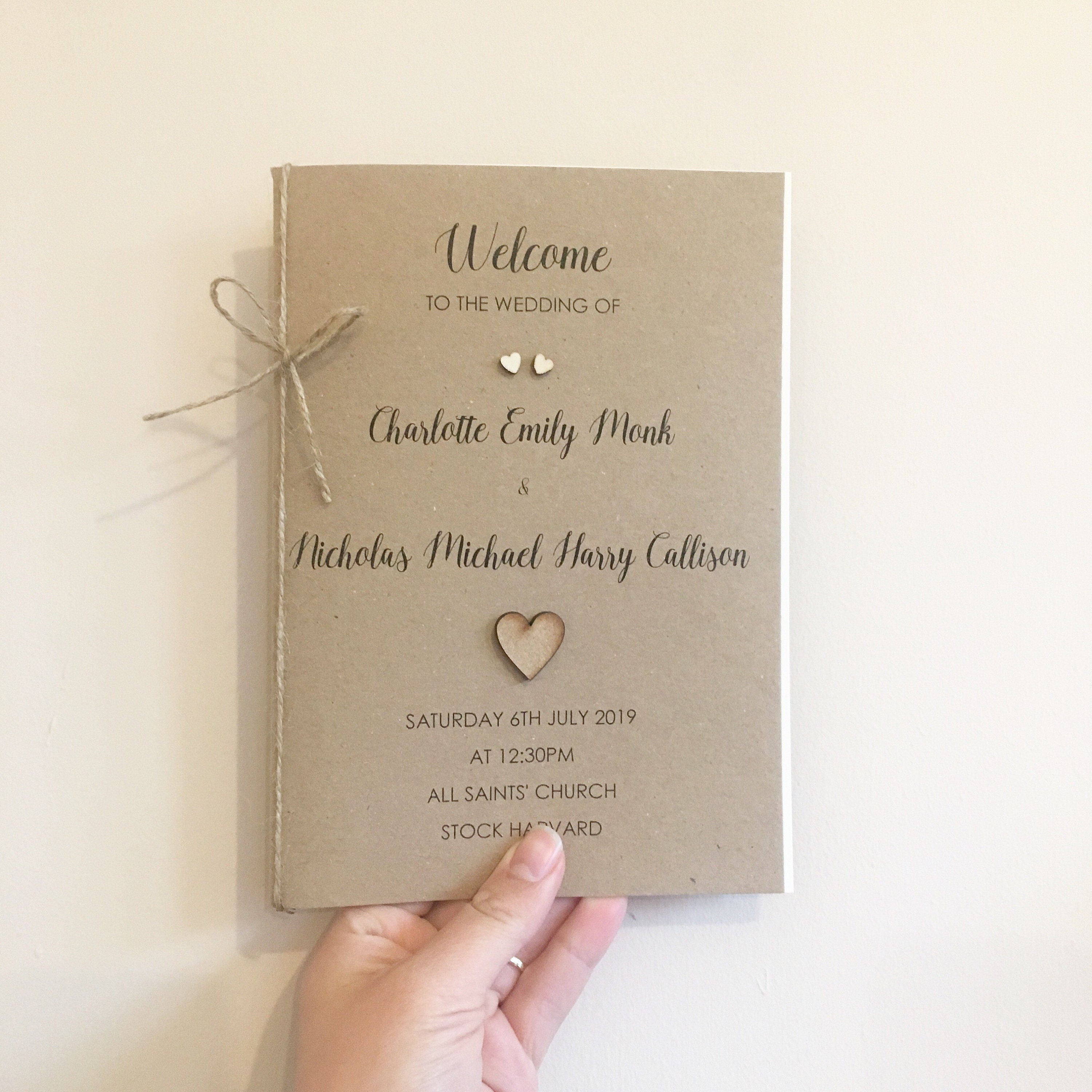 1 X Rustic / Vintage Wedding Order of Service Front Cover - Etsy UK