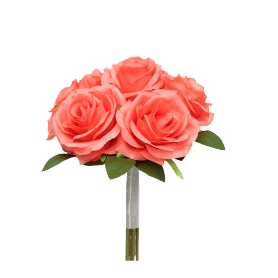 Rose Bouquet Coral reef handcrafted rose with rose leaf | Etsy