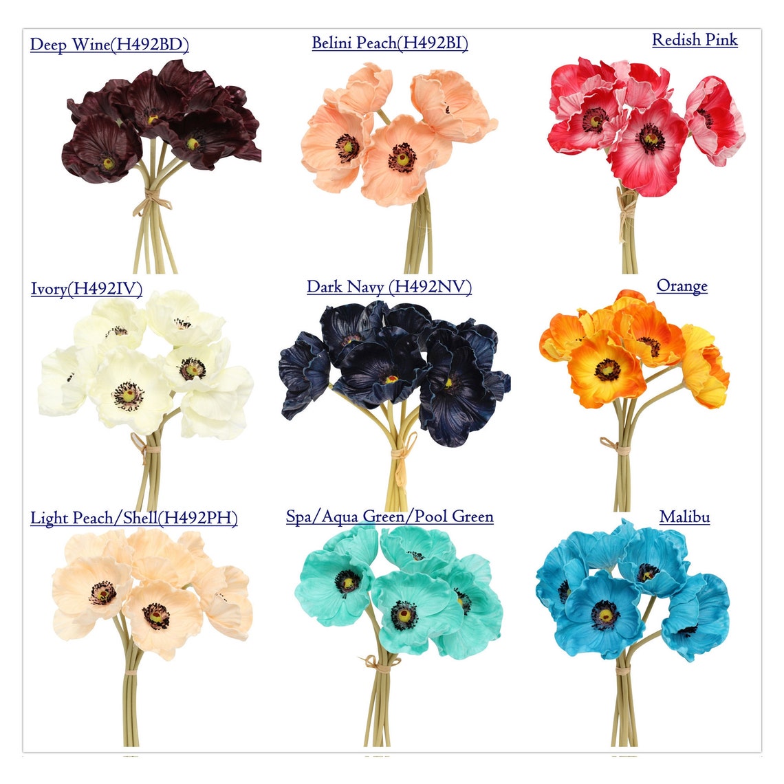 Real touch poppy bouquet-Quality lifelike Navy Wine Peach | Etsy