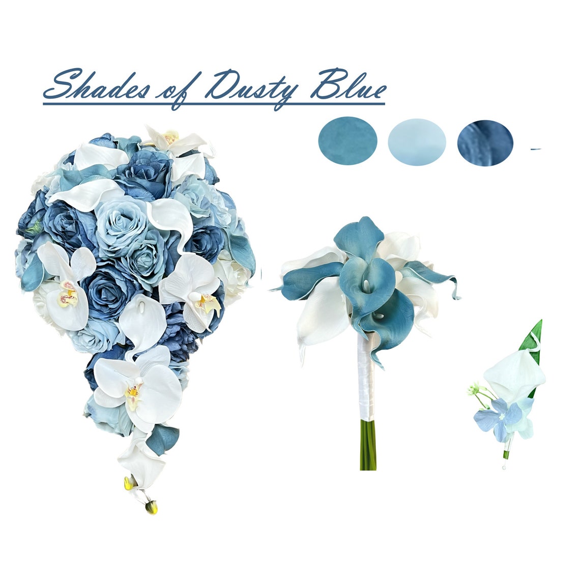 Build Your Wedding Package-shades of Dusty Blue Cascade Real Touch ...