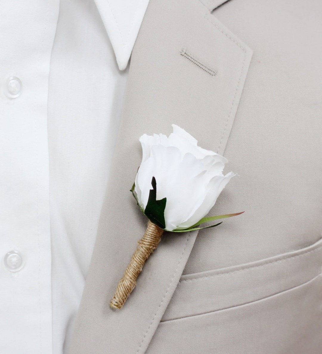 Boutonniere-keepsake Nice Rosebud With Burlap Wrapped Stem-pearl Pin ...