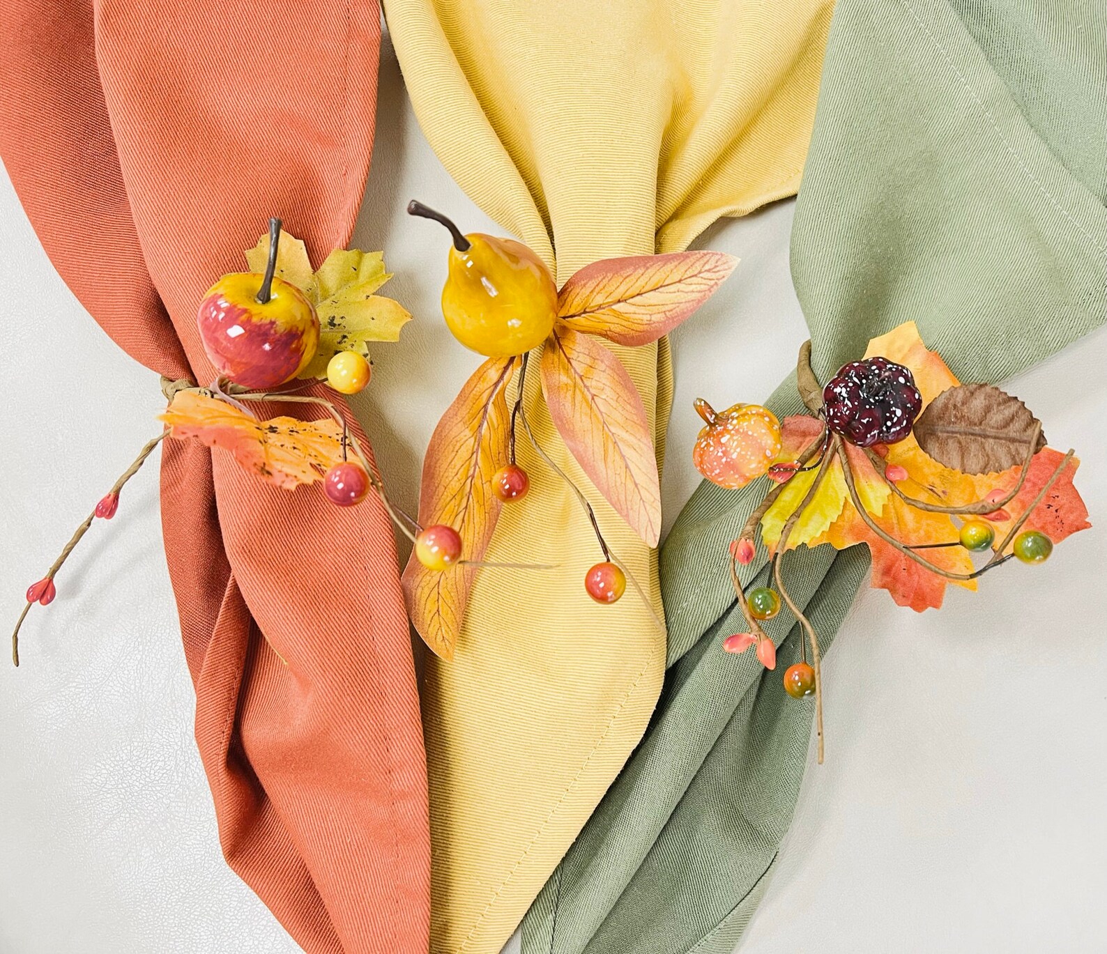 6/12PC SET Napkin Rings: Harvest Fall Maple Fruits Apple Pear Pumpkin ...