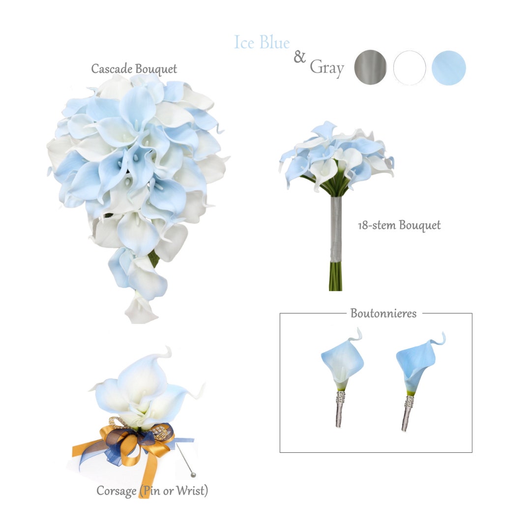 Real Touch Calla Lily Ice Blue Grey or Gold Theme Wedding Package ...