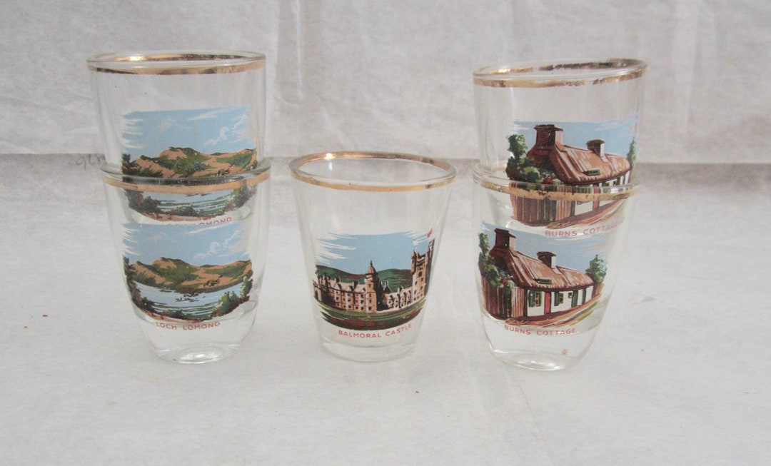 Vintage Scottish Shot Glasses Pictural Scotland Tavern Glasses Ligure ...