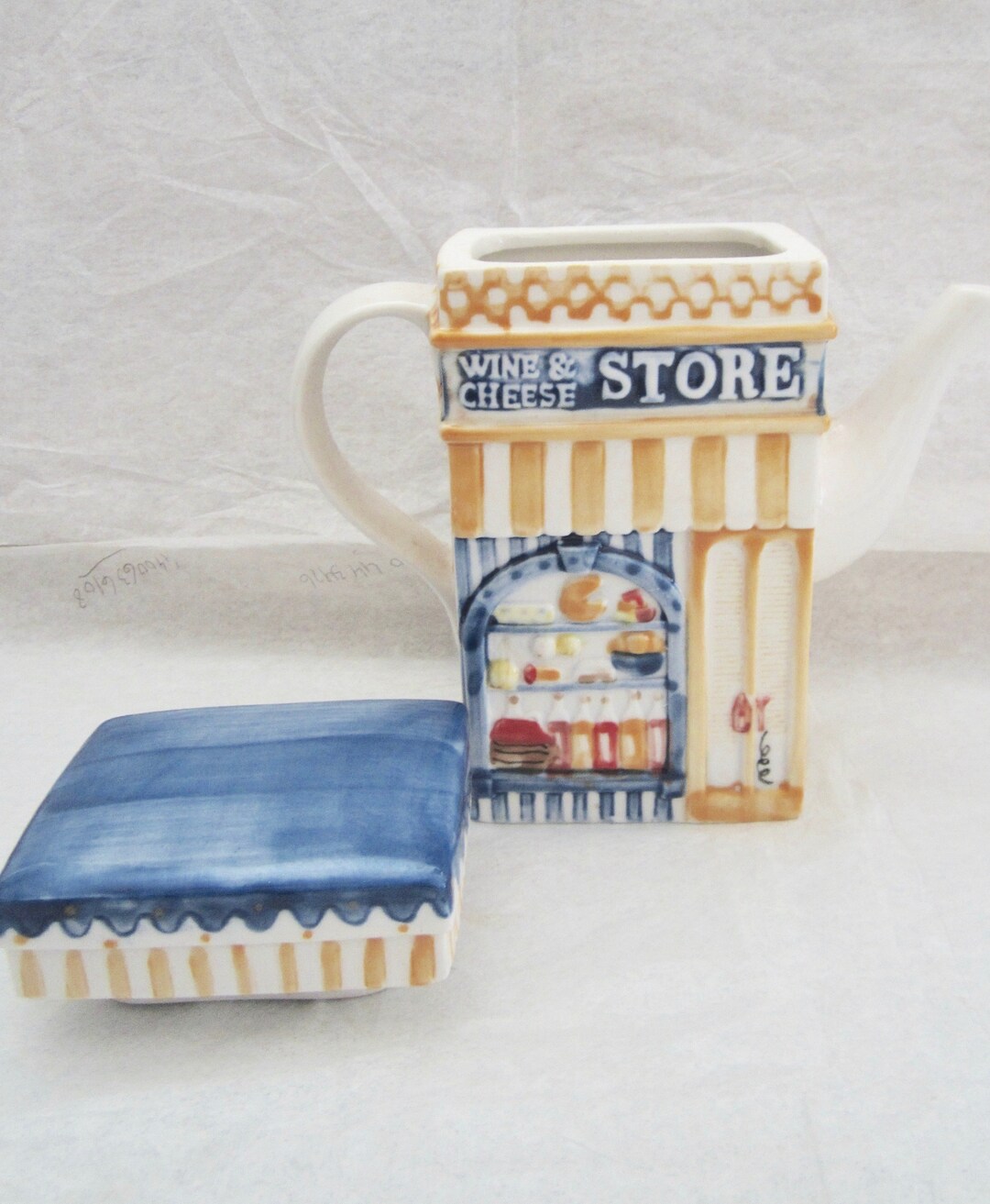 Vintage Lidded Teapot House Shaped Tall Teapot Store Shape Vintage ...