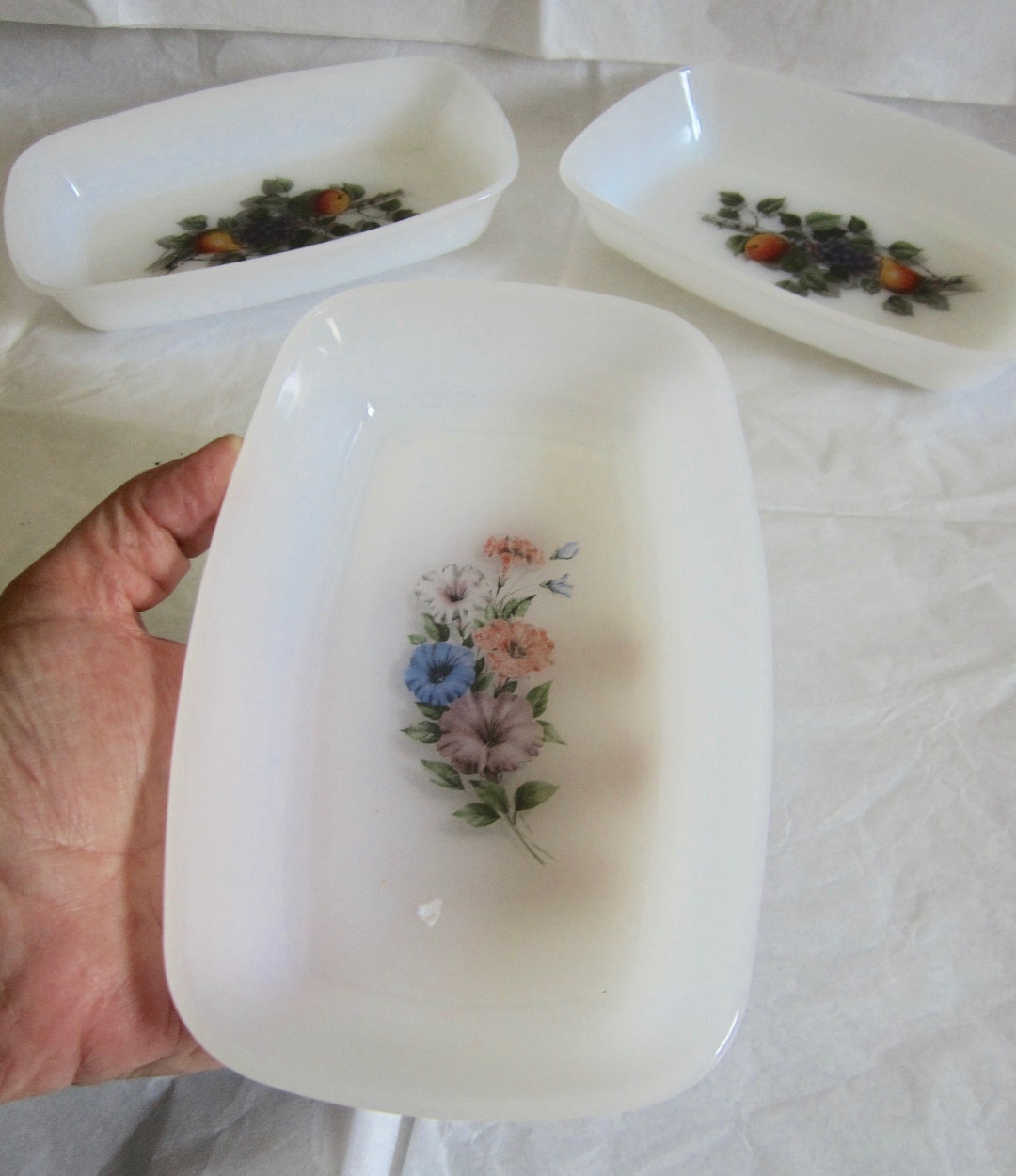 Vintage Arcopal Dishes Lot 3 Arcopal Snack Bowls Arcopal Fruits Design ...