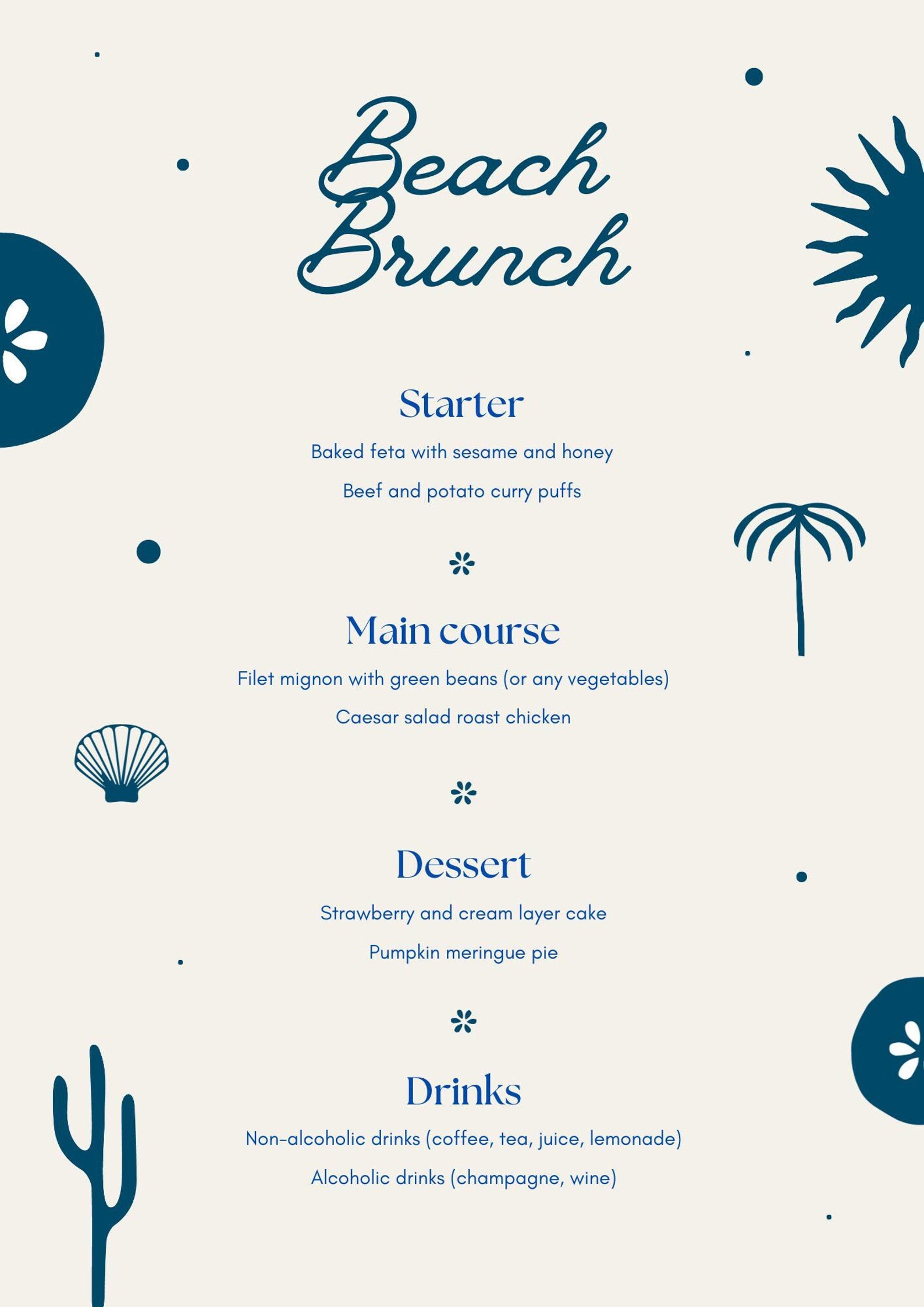Beach Brunch Menu Template - Etsy