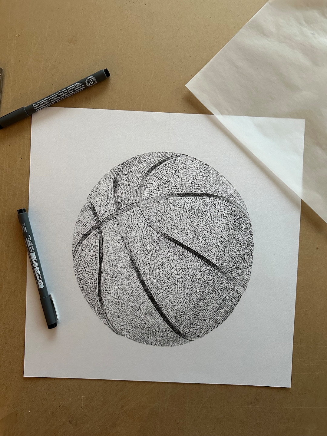 Basketball, Black and White, Pen and Ink Pointillism Illustration ...