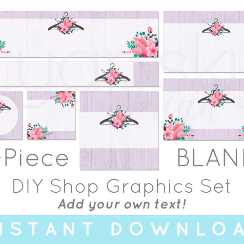 DIY Etsy Shop Graphics Set Rustic Wood & Cotton Banners - Etsy