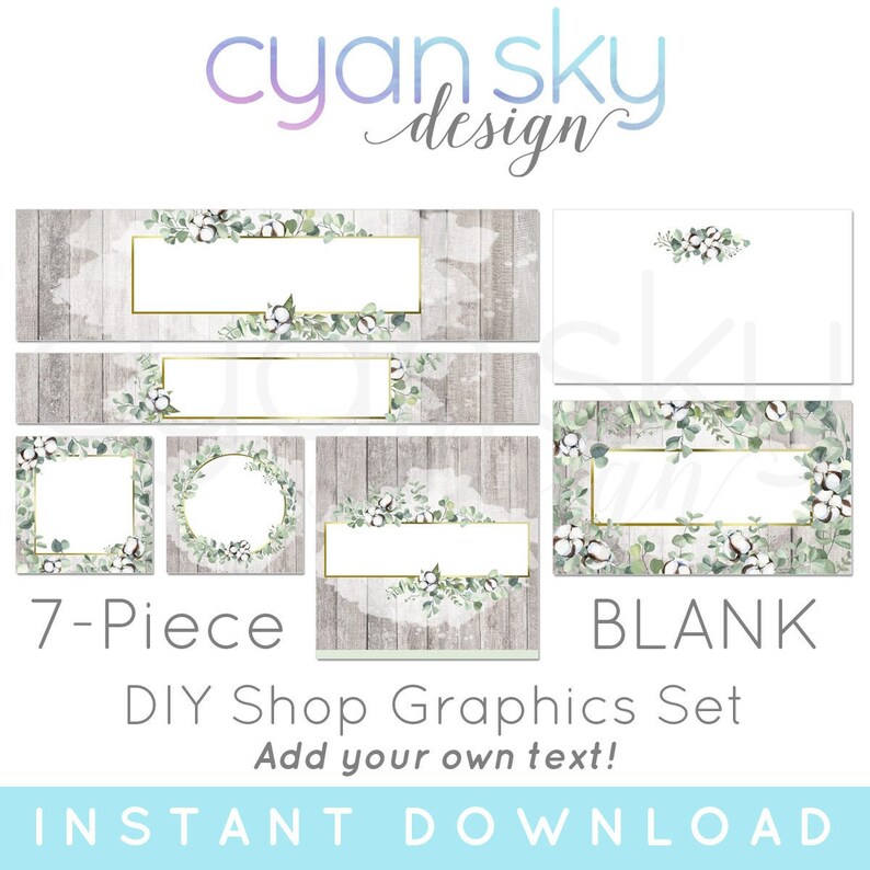 DIY Etsy Shop Graphics Set Rustic Wood & Cotton Banners - Etsy