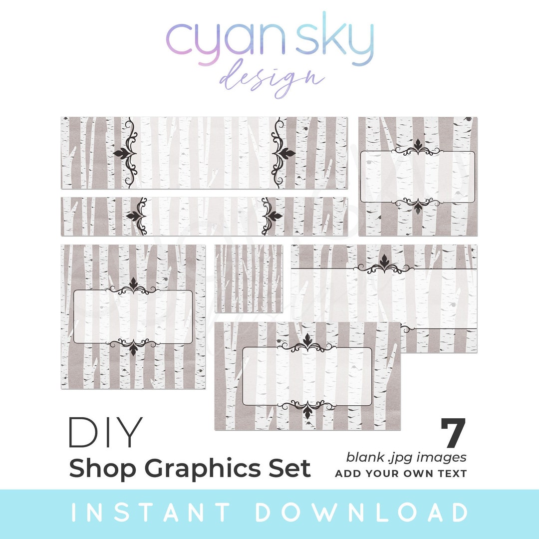 DIY Rustic Birch Tree Shop Branding Graphics Set for Etsy Seller ...