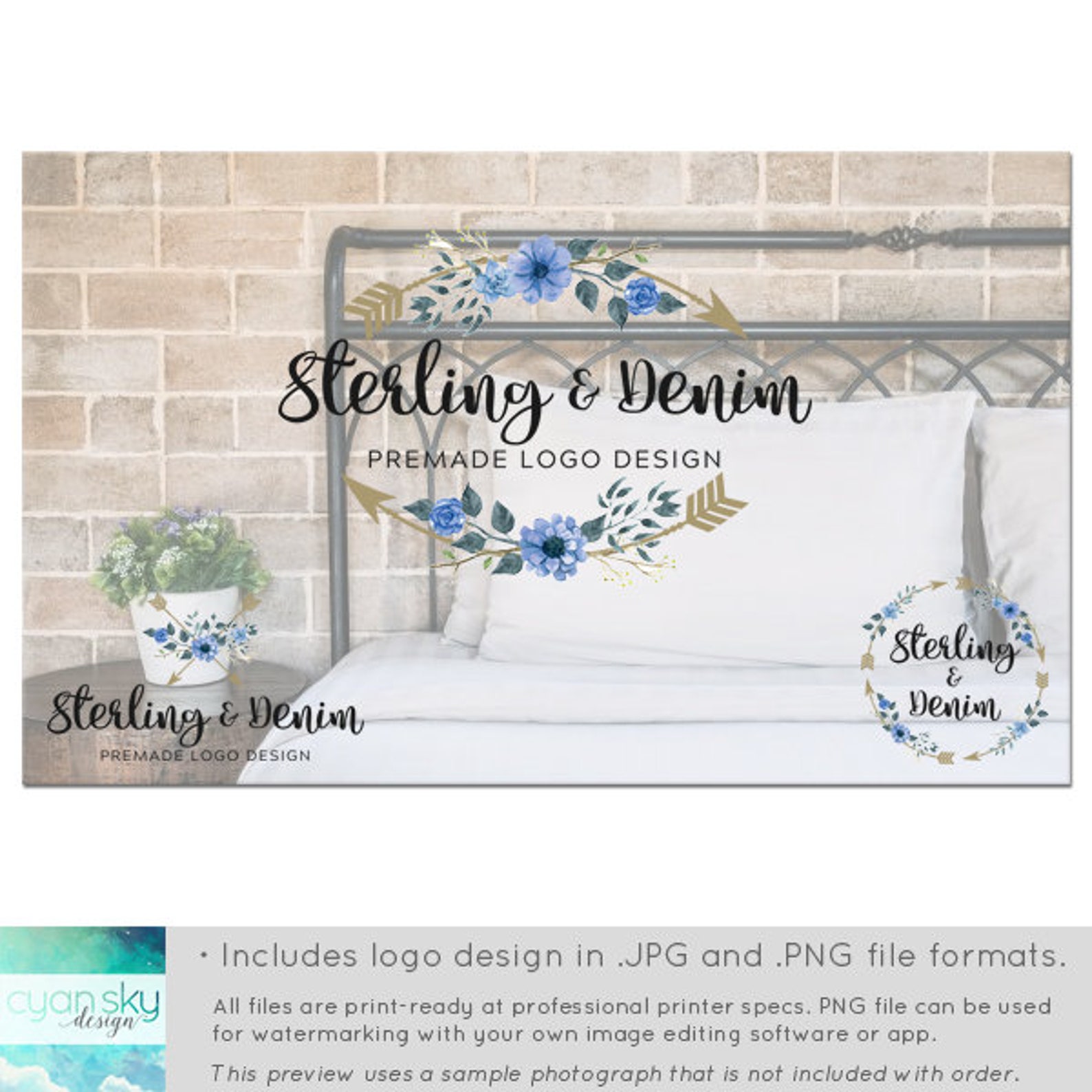 Boho Floral Arrows Logo & Watermark Premade Design Custom | Etsy