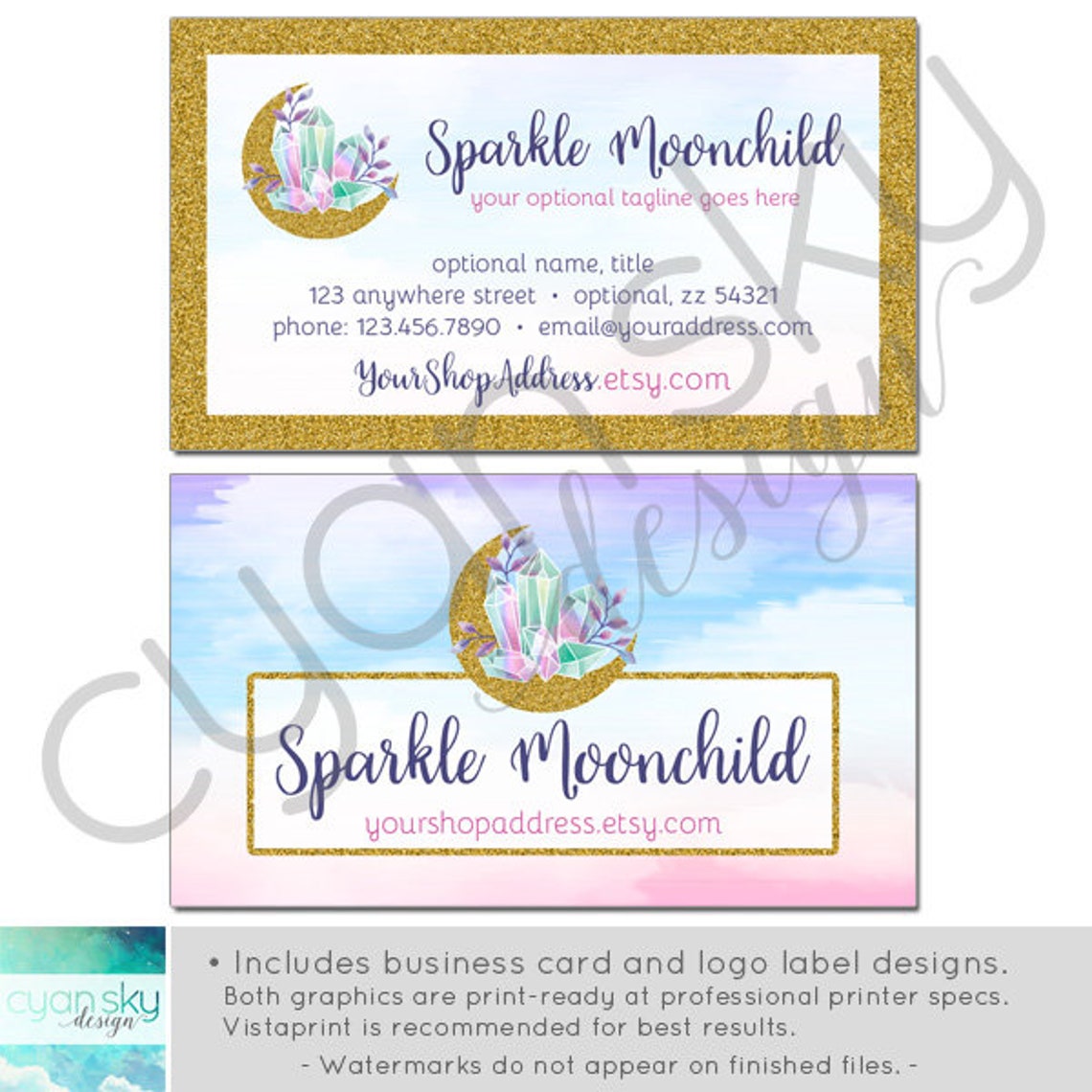 Crystals & Moon Shop Branding Banners Icons Business Card | Etsy