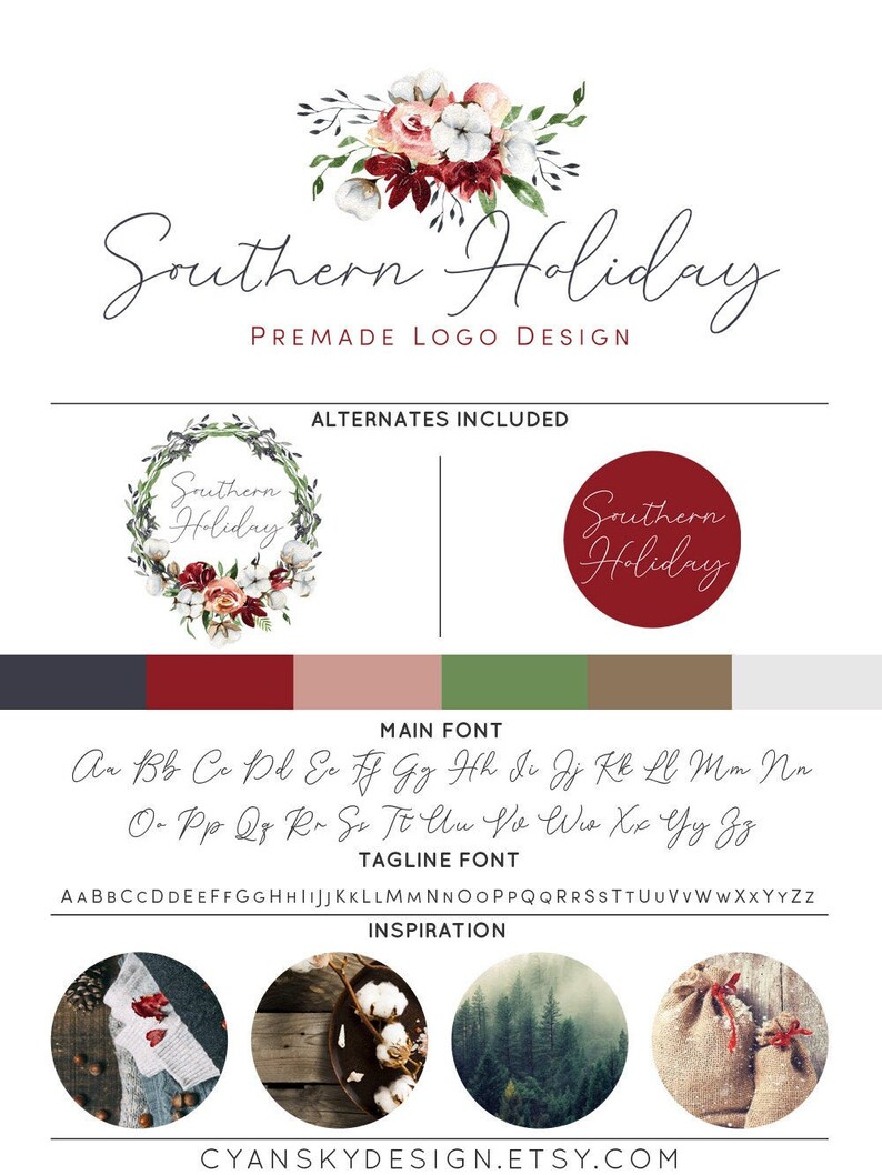 Southern Cotton Floral Rustic Logo & Watermark Premade Design | Etsy