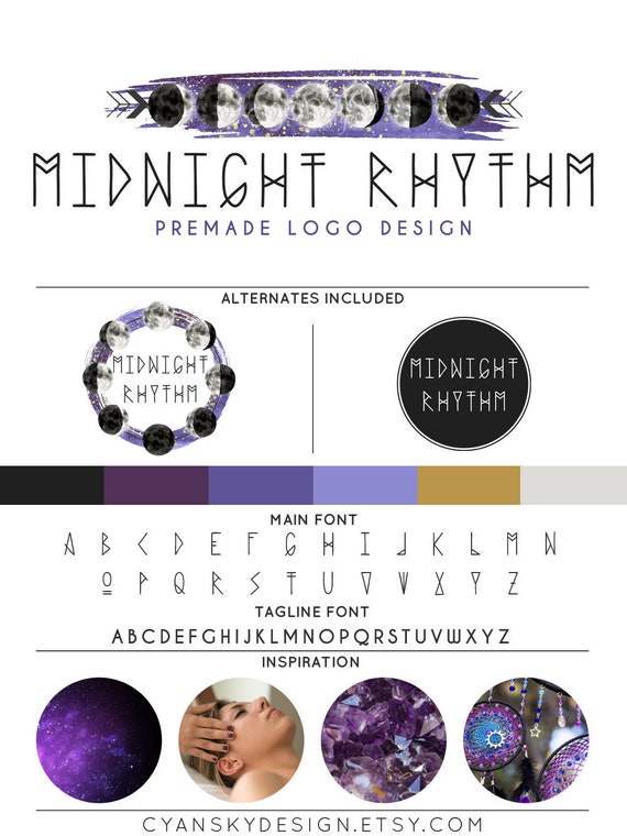 Moon Lunar Cycle Watercolor Logo & Watermark Premade Design - Etsy