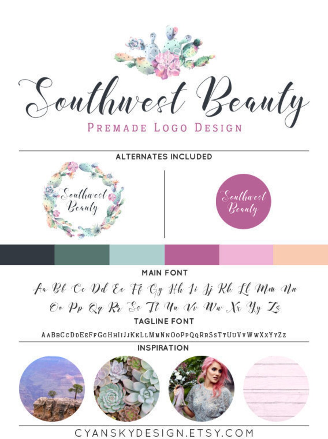 Watercolor Cactus Logo & Watermark Premade Design Custom - Etsy