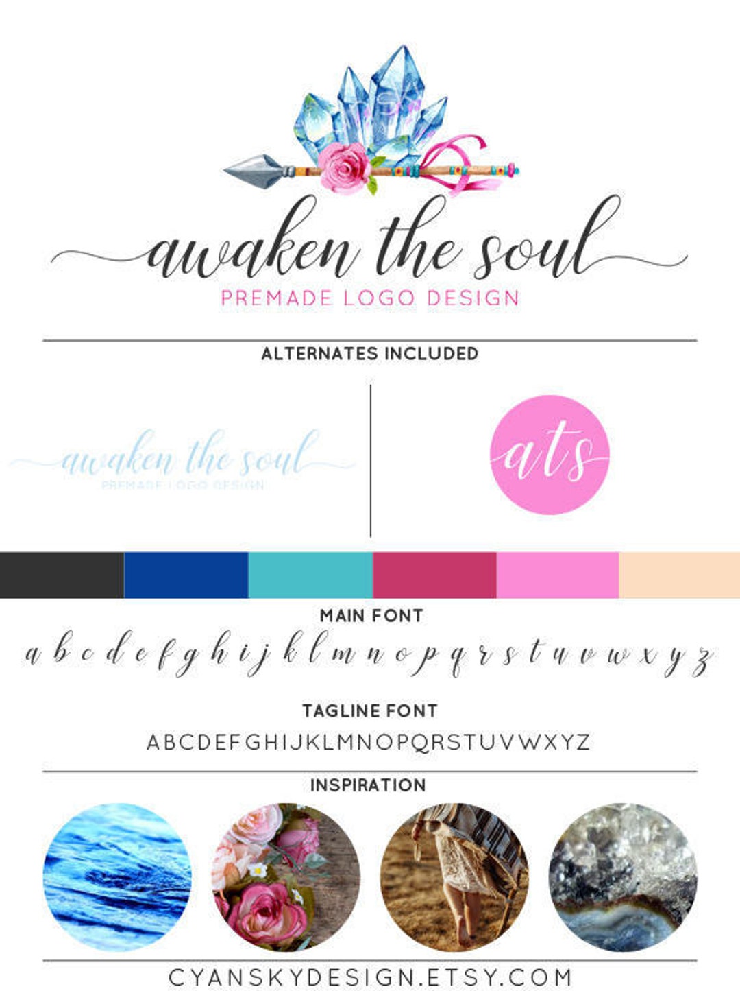 Boho Crystal Logo & Watermark Premade Design - Custom Business Branding ...
