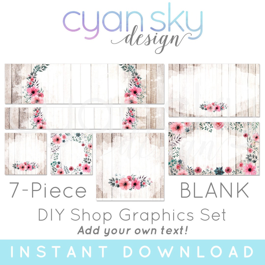 DIY Etsy Shop Graphics Set Rustic Watercolor Floral Banners - Etsy