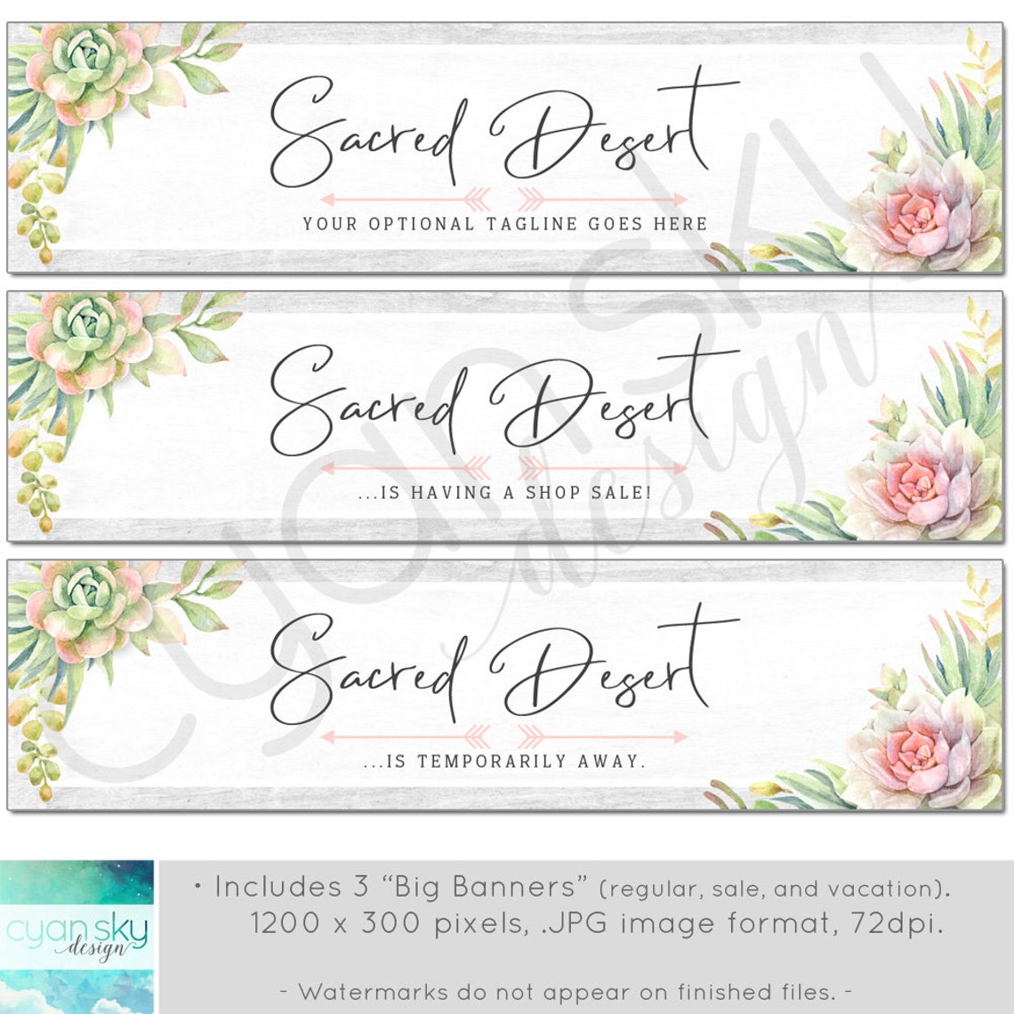 Rustic Wood & Succulents Shop Branding Banners Avatar Icons | Etsy