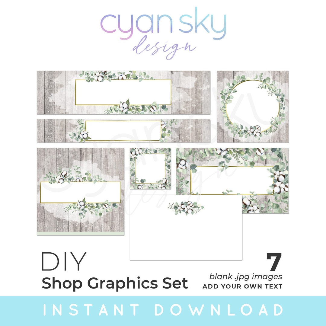 DIY Etsy Shop Graphics Set - Rustic Wood & Cotton Banners, Icons ...