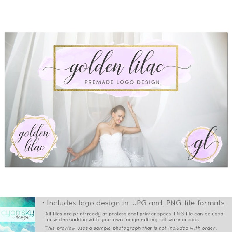 Pastel Purple Gold Watercolor Logo & Watermark Premade Design - Etsy