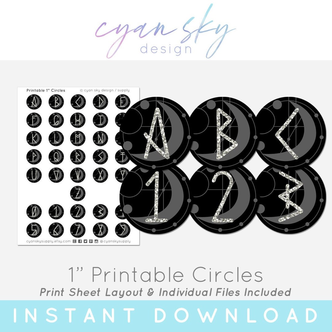 1" Occult Runes & Moon Alphabet Letters + Numbers Monogram Digital ...