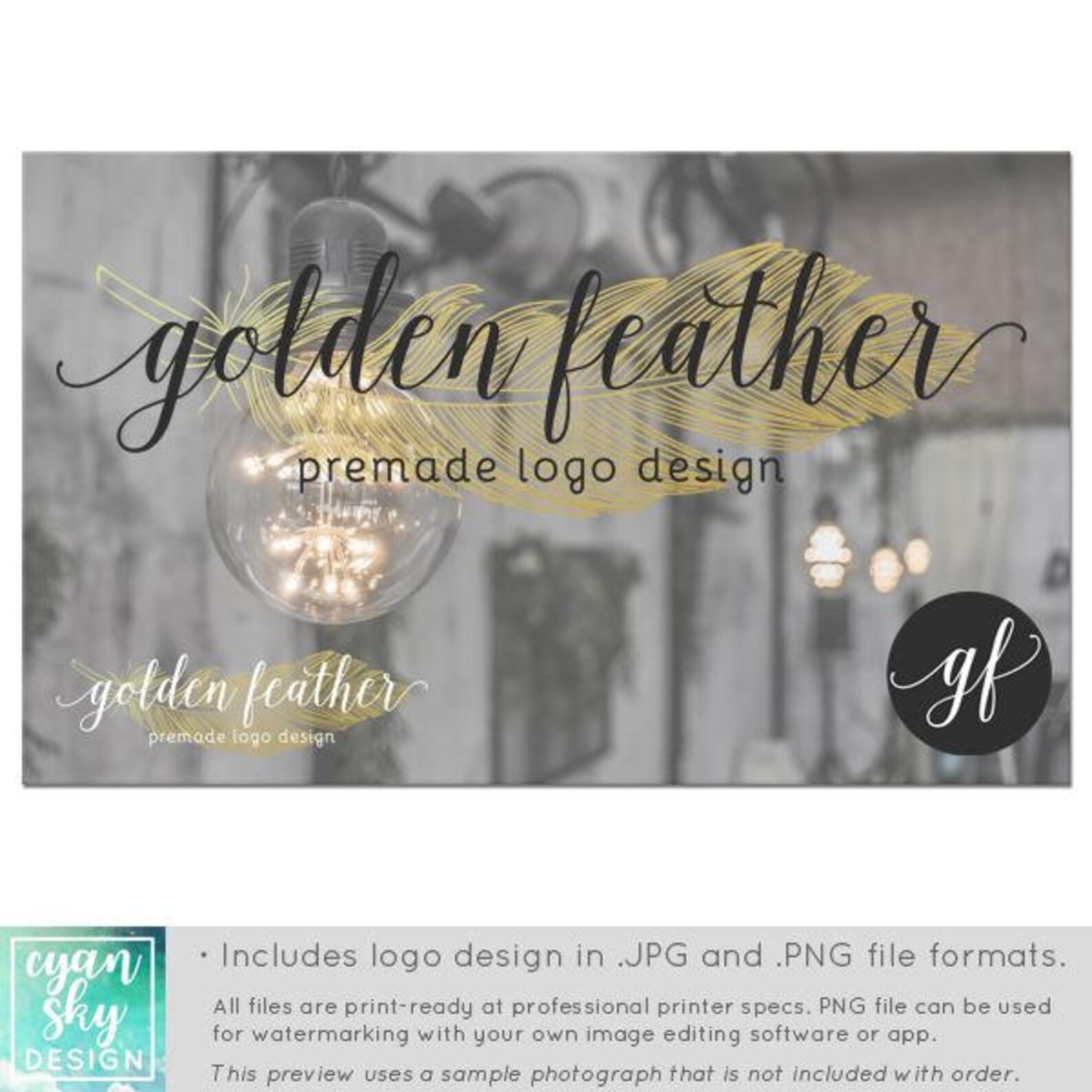 Gold Feather Logo & Watermark Premade Design Custom Business - Etsy