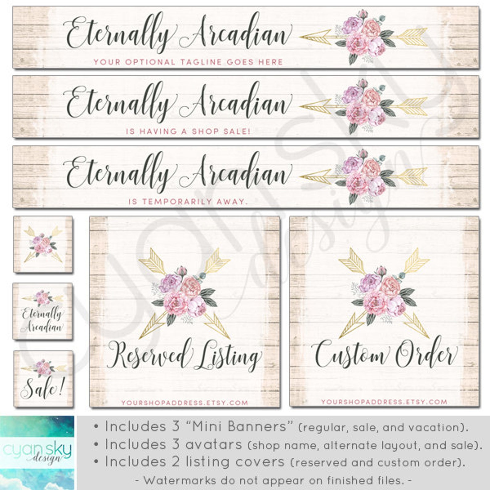 Boho Floral Arrow Etsy Banners Avatar Icons Business Card - Etsy