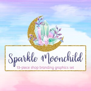 Crystals & Moon Shop Branding Banners, Icons, Business Card, Logo Label ...