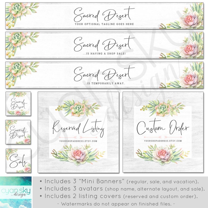 Rustic Wood & Succulents Shop Branding Banners Avatar Icons - Etsy