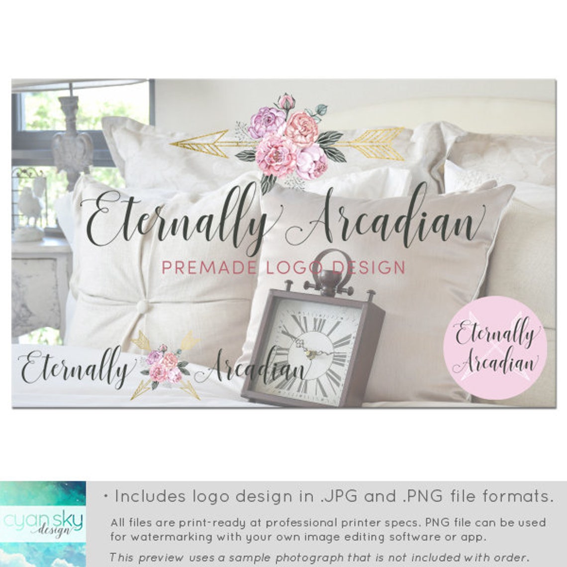 Rustic Floral Arrow Boho Logo & Watermark Premade Design - Etsy