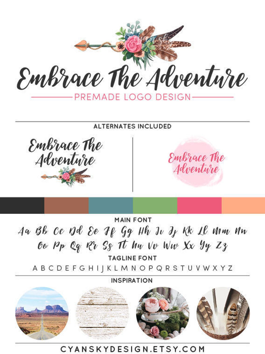 Rustic Boho Arrow Logo & Watermark Premade Design - Custom Business ...