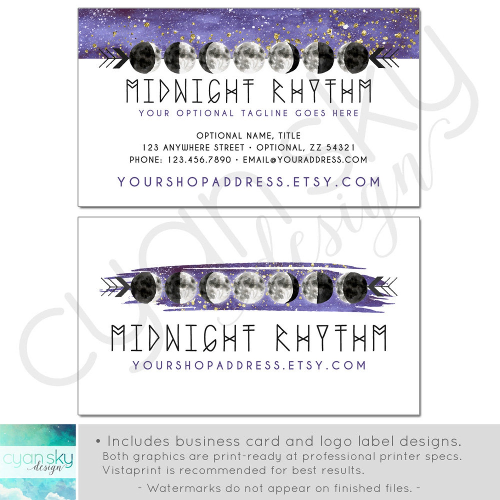 Watercolor Moon Lunar Cycle Shop Branding Banners Avatar - Etsy