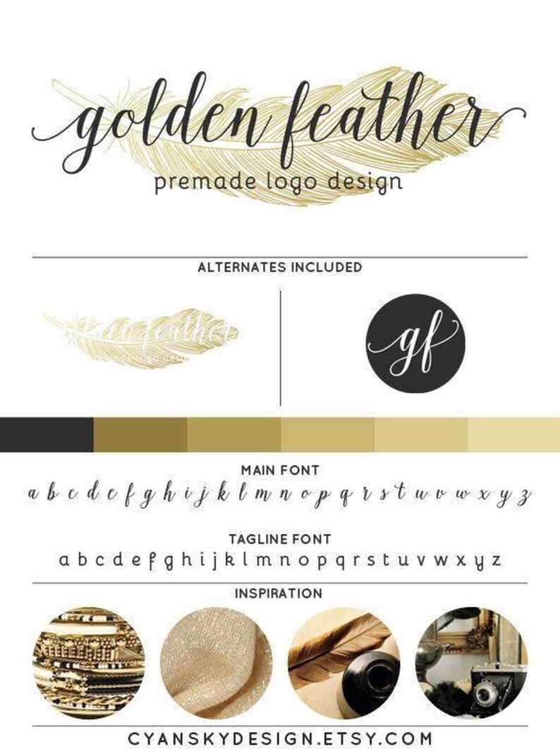 Gold Feather Logo & Watermark Premade Design Custom Business - Etsy