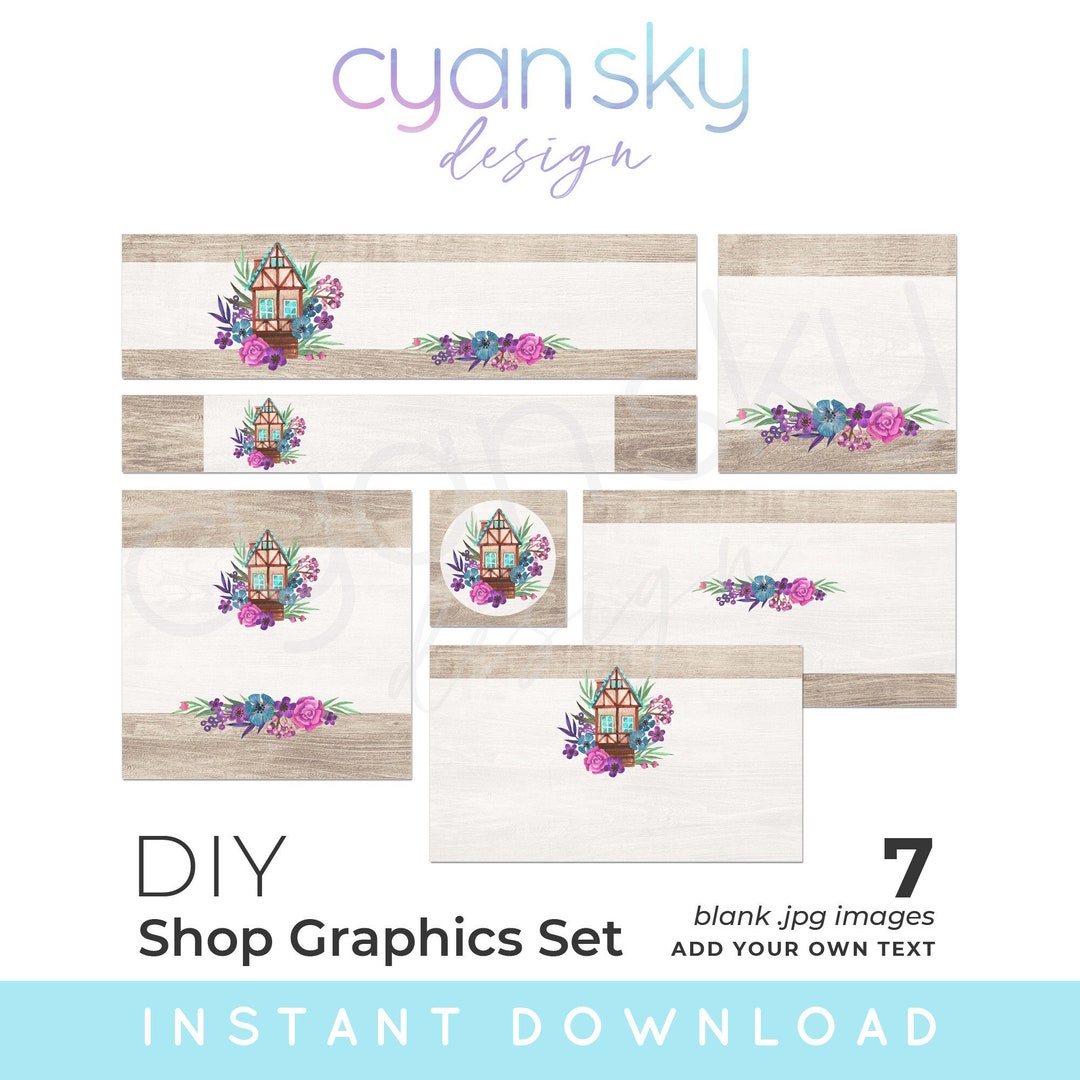 DIY Rustic Wood Floral Farm Cabin Etsy Graphics Set - Shop Banners ...