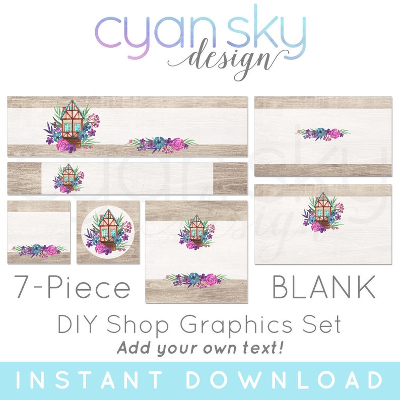 DIY Etsy Shop Graphics Set Rustic Wood Floral Cabin Banners - Etsy