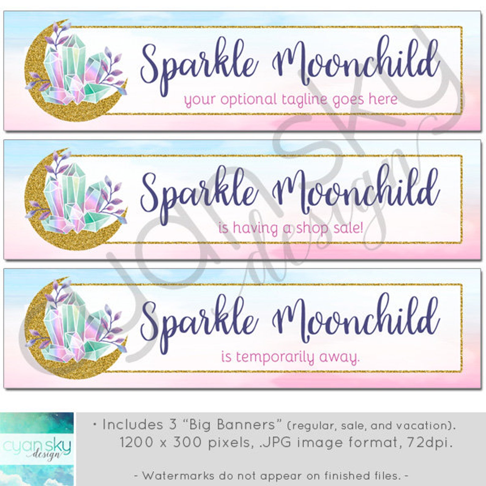 Crystals & Moon Shop Branding Banners Icons Business Card | Etsy