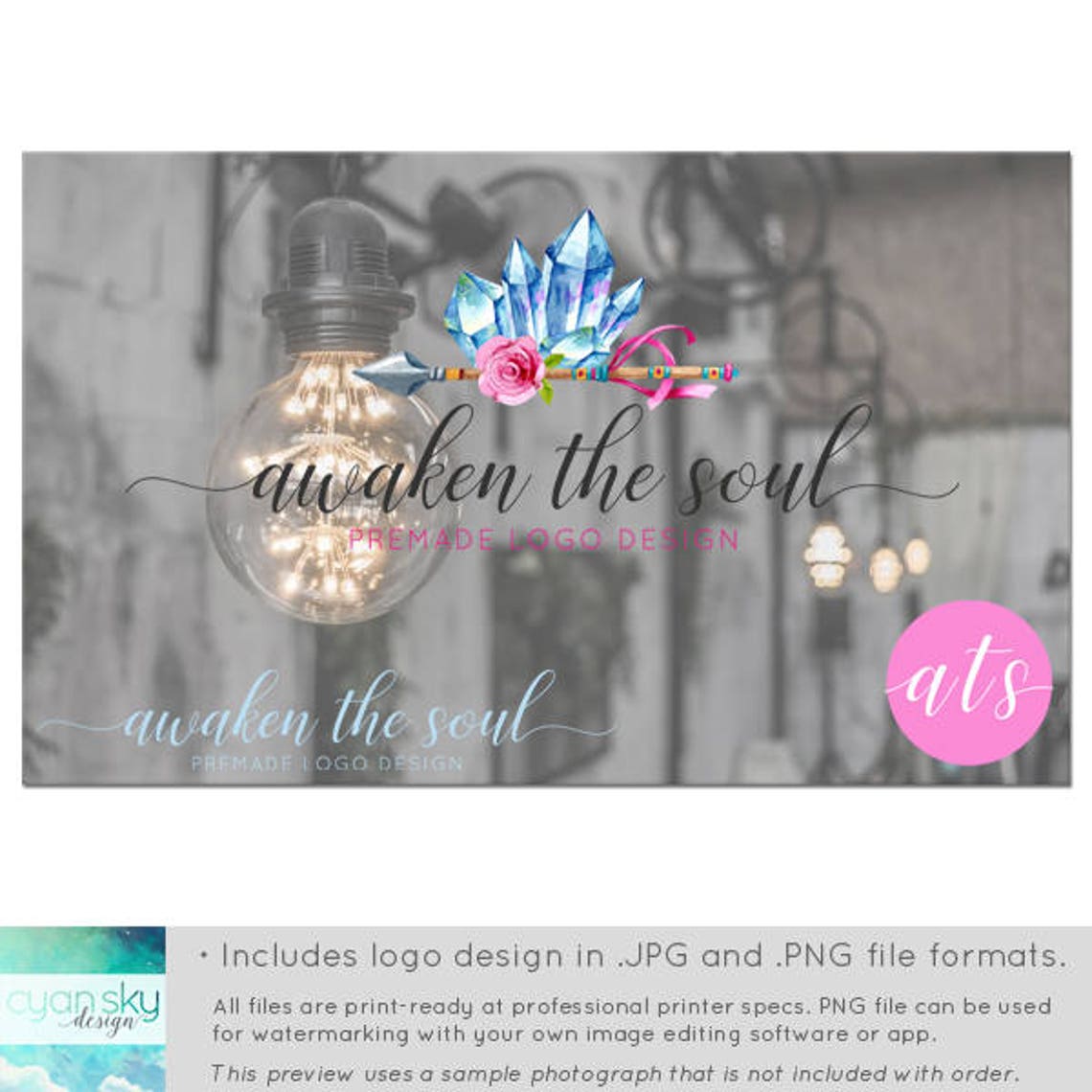 Boho Crystal Logo & Watermark Premade Design Custom Business - Etsy