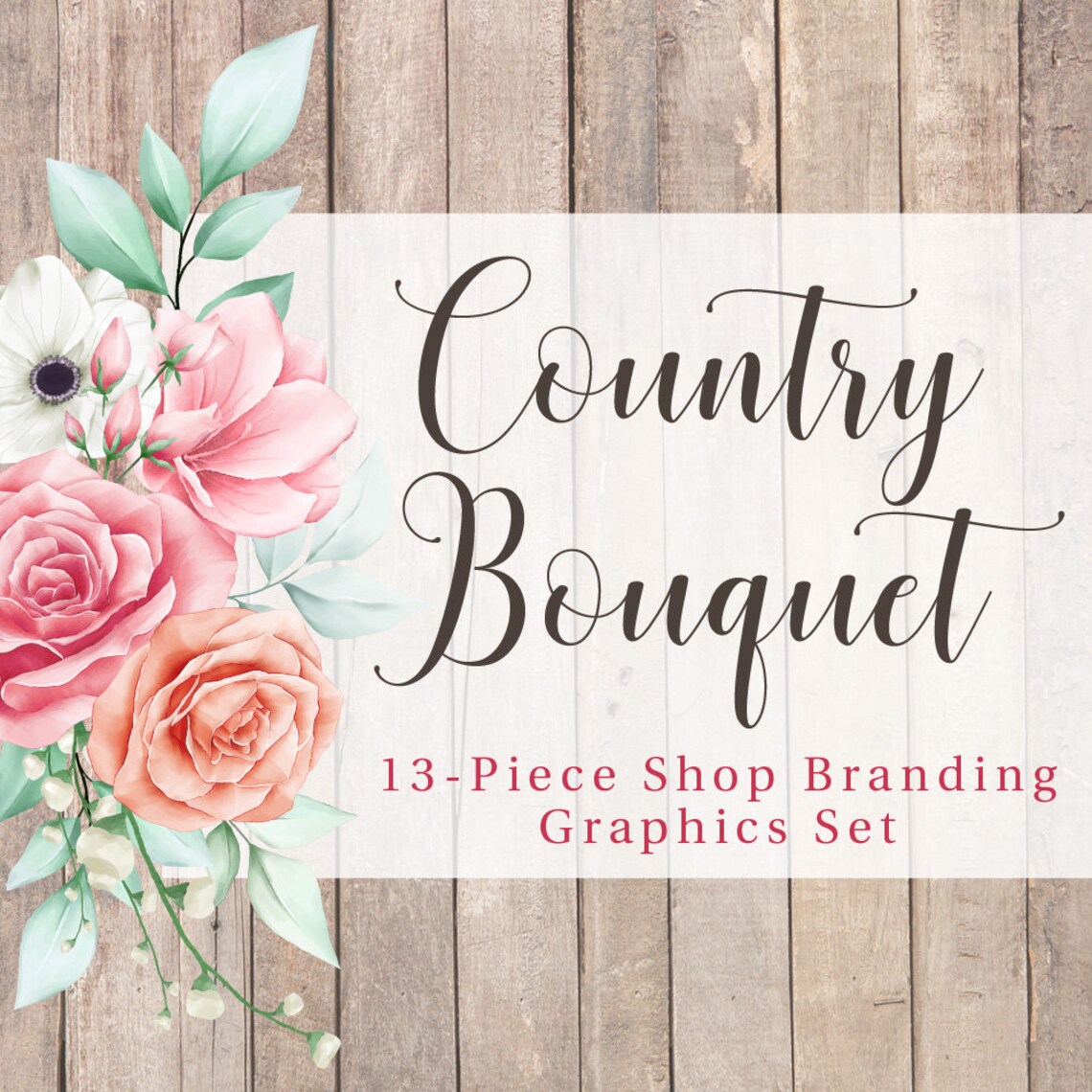 Rustic Wood Floral Shop Branding Banners Avatar Icons - Etsy UK