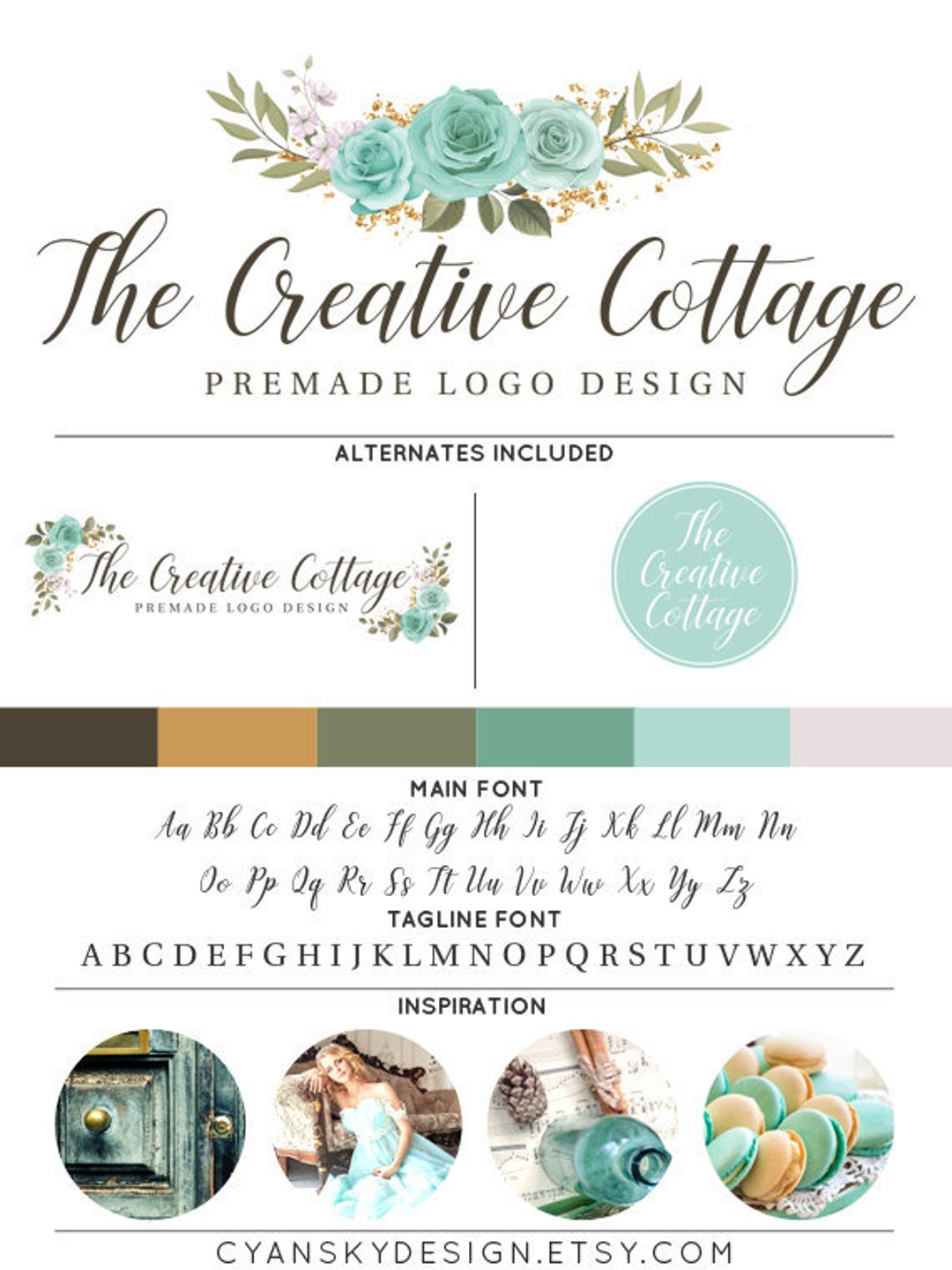 Aqua Turquoise Roses Floral Elegant Logo & Watermark Design - Custom ...