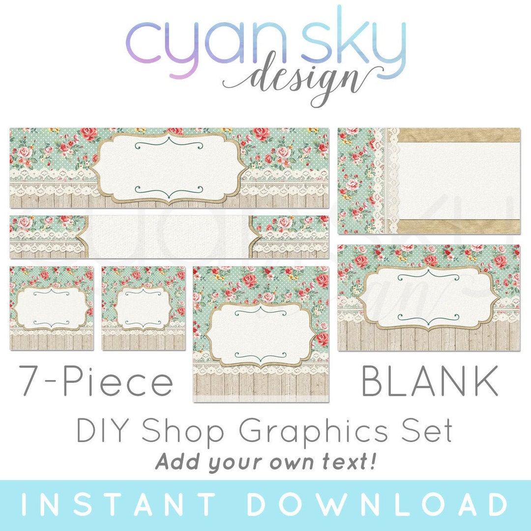 DIY Etsy Shop Graphics Set Shabby Chic Floral Banners, Icons, Business ...