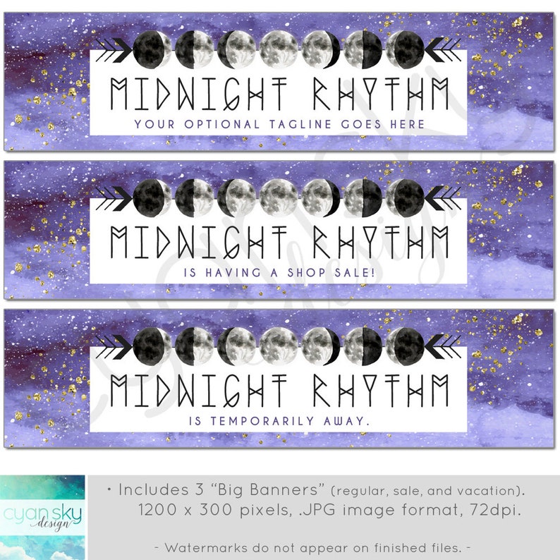 Watercolor Moon Lunar Cycle Shop Branding Banners Avatar - Etsy