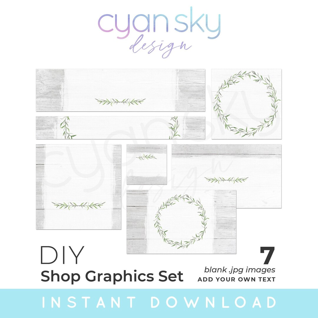DIY Rustic Wood & Botanical Green Leaf Etsy Shop Graphics Set - Banners ...